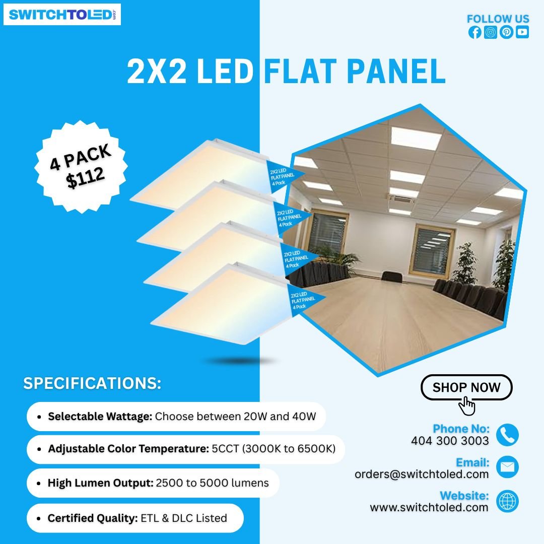 2x2 LED Flat Panel Light – 5 CCT & Dimmable – SwitchtoLED