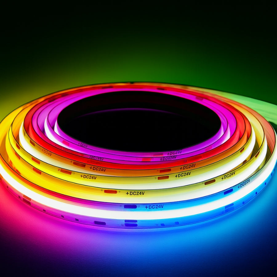 Waterproof RGB COB LED Strip Light 16.4ft (5m) – 24V Dot-Free Seamless ...